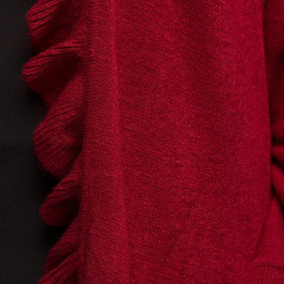 Styles I Love | Jackets & Coats | Crimson Red Ruffle Trim Knit Open ...